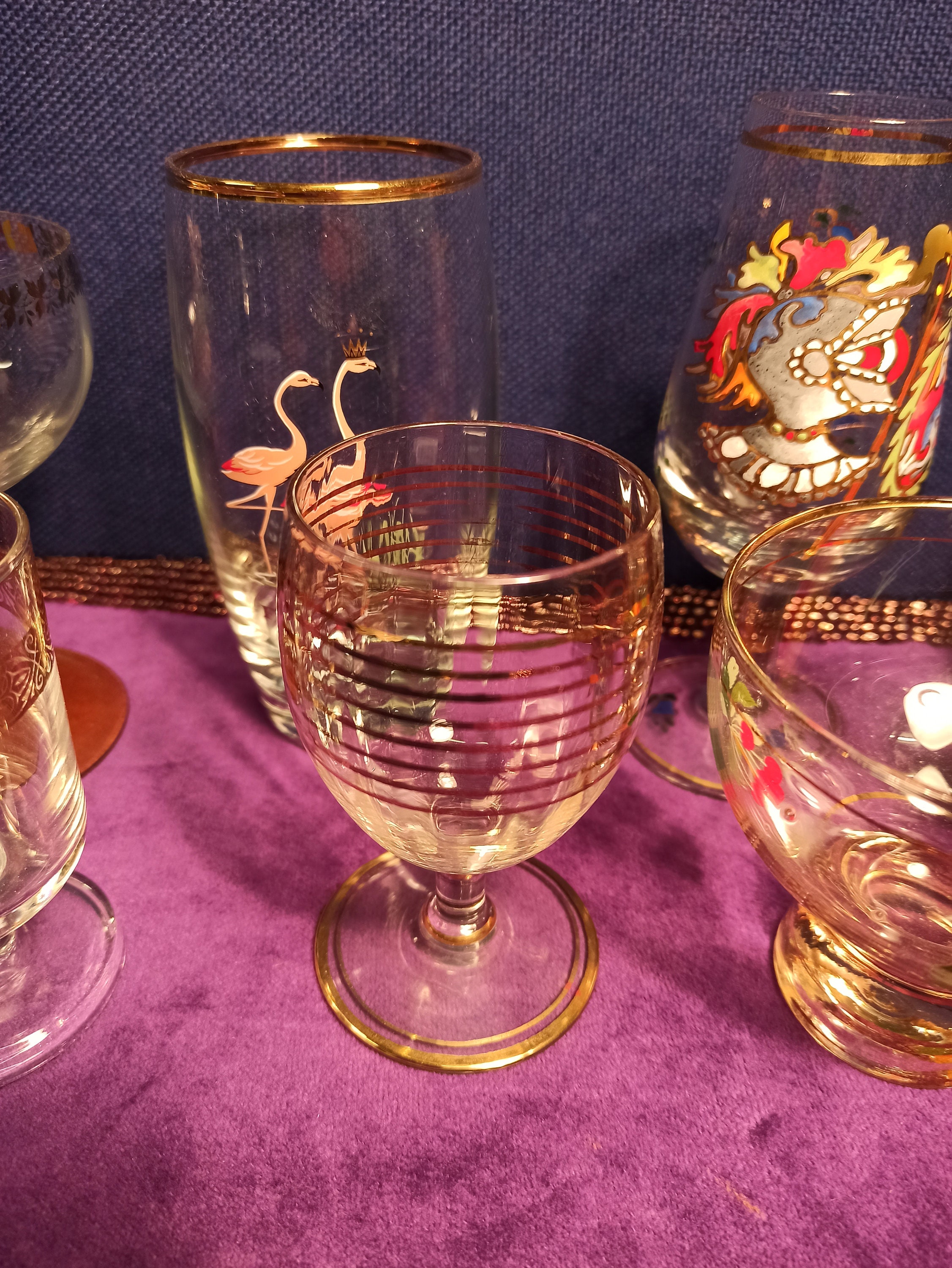 Set Of 6 Decorative Glasses Assorted Types Good Condition Etsy