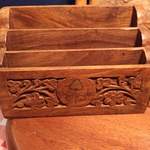 Trio of Treen, Carved Wooden Items. Letter Rack, Chinese or Japanese ...