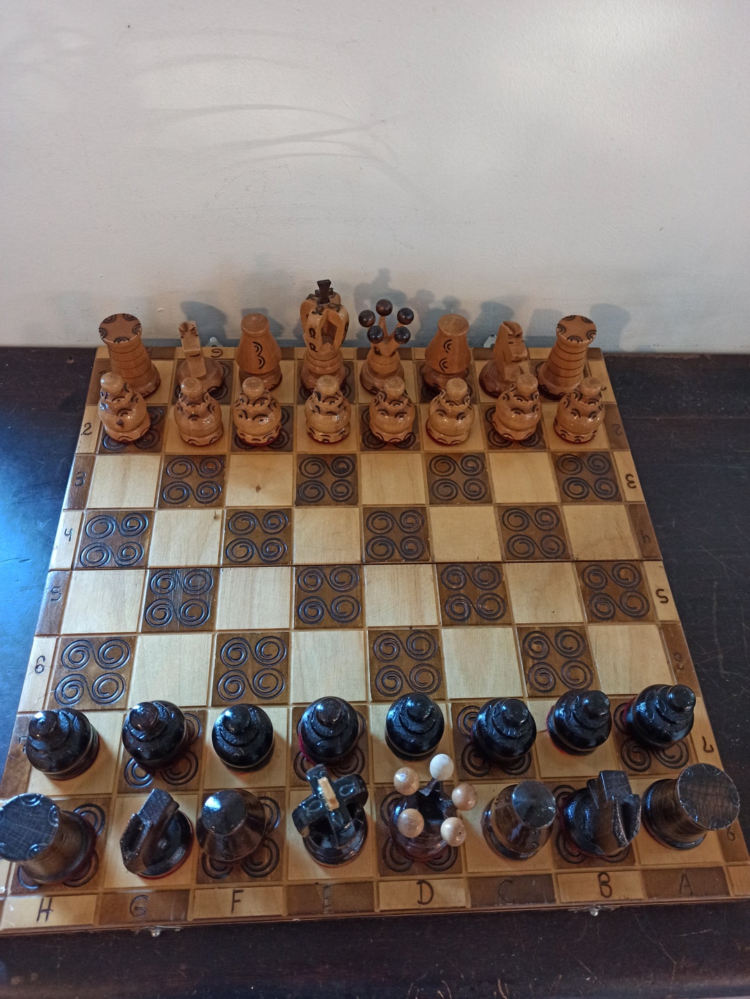 Vintage Wooden Chess Set With Board. Hand Carved. Very Good Condition ...