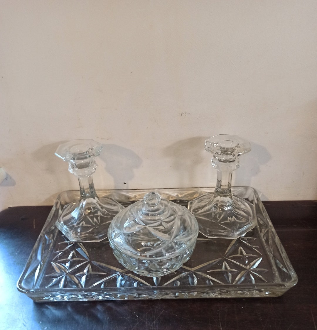 Vintage Glass Dressing Table Vanity Set. 4 Piece. Very Good Condition ...
