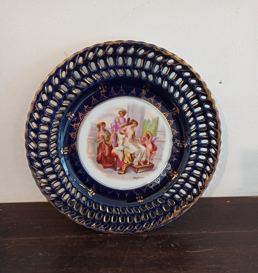 Vintage Filigree Cabinet Plate. Cobalt Blue. - Etsy