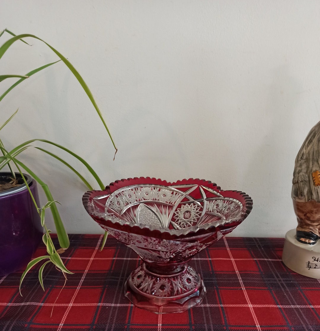 Vintage Ruby Red Cut Glass Decorative Fruit Bowl. - Etsy UK