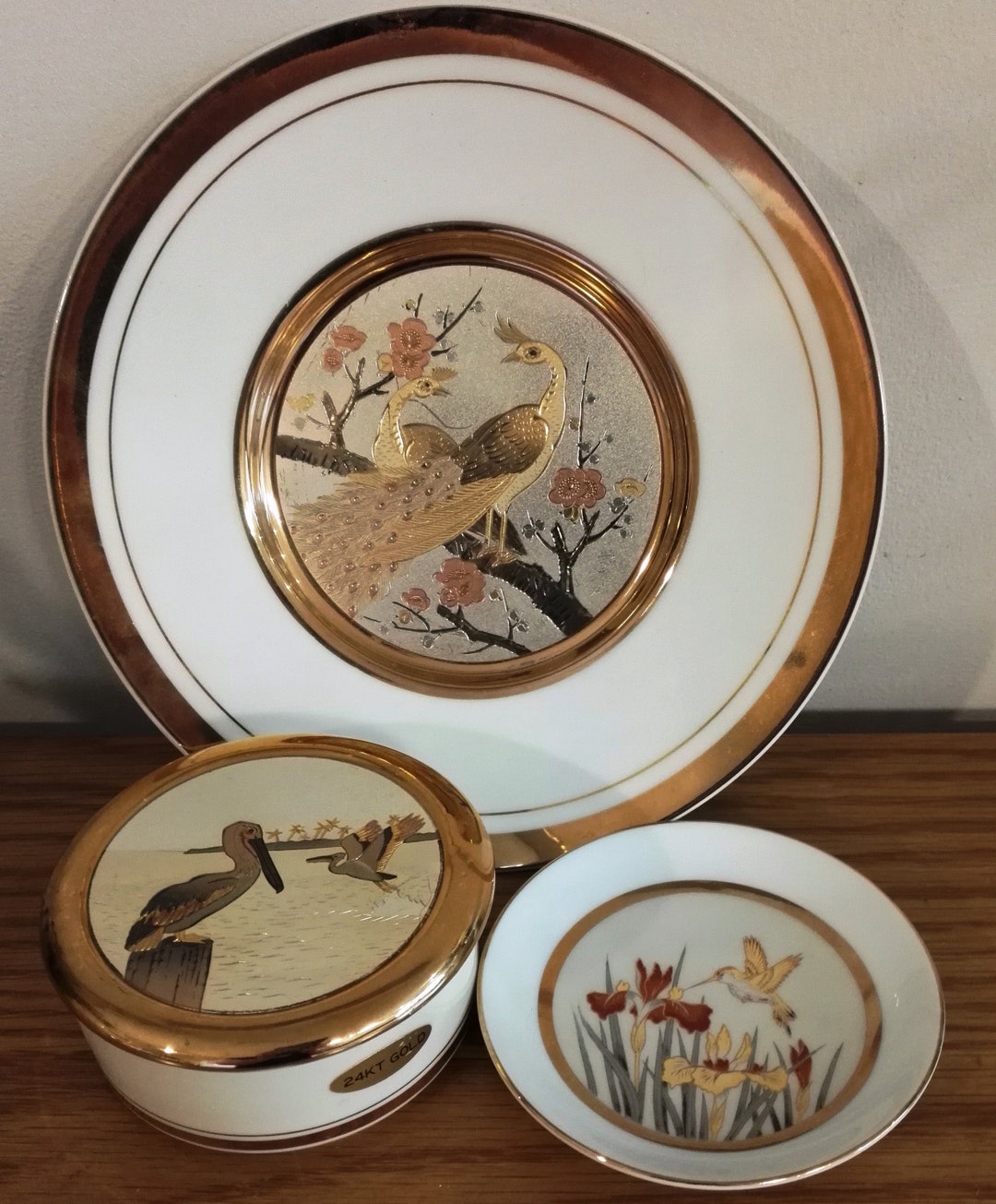 Set of 4 Japanese Chokin Ware. Trinket Box, 2 X Plates and Pin Tray. - Etsy