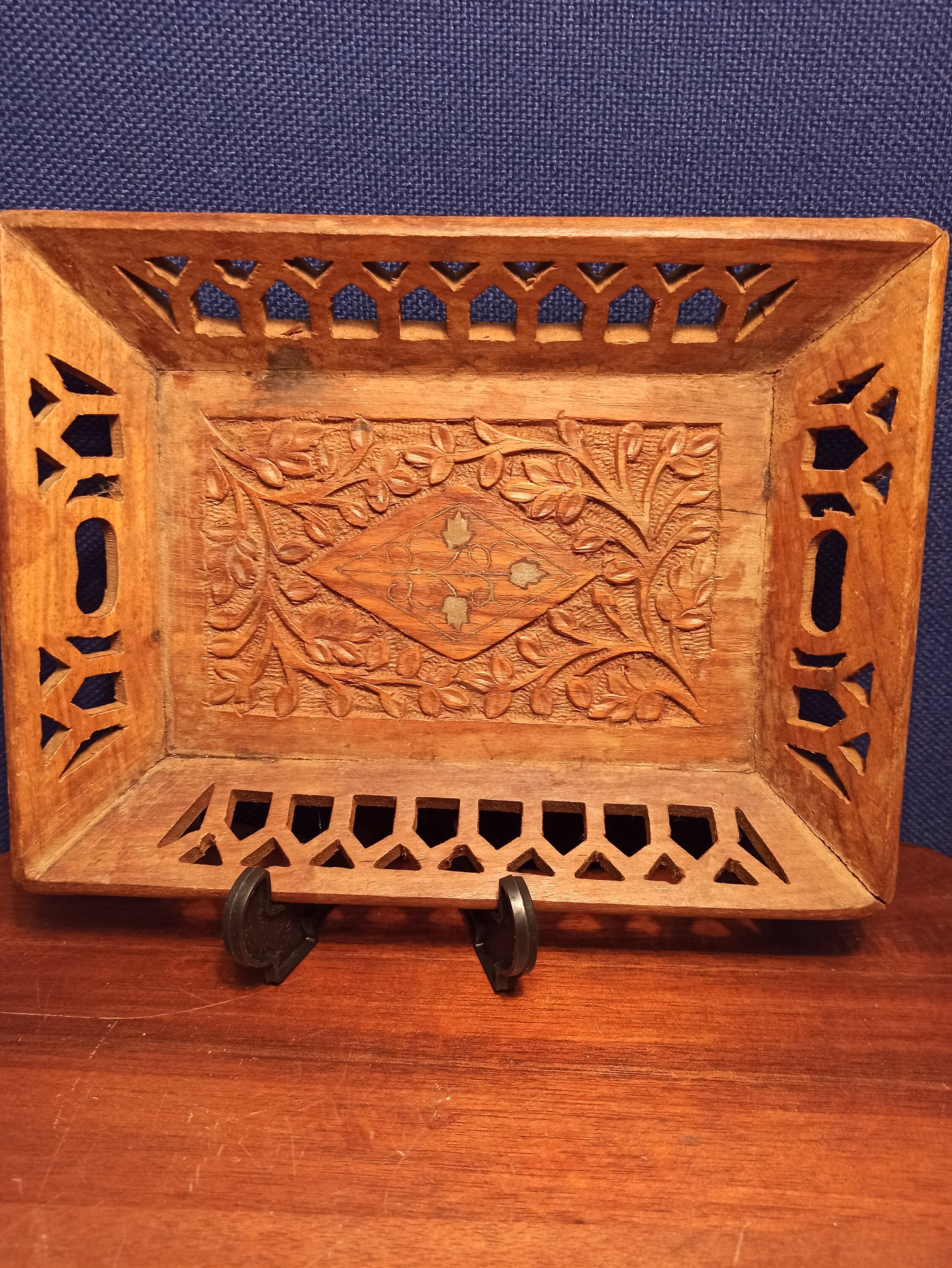 Trio of Treen, Carved Wooden Items. Letter Rack, Chinese or Japanese ...