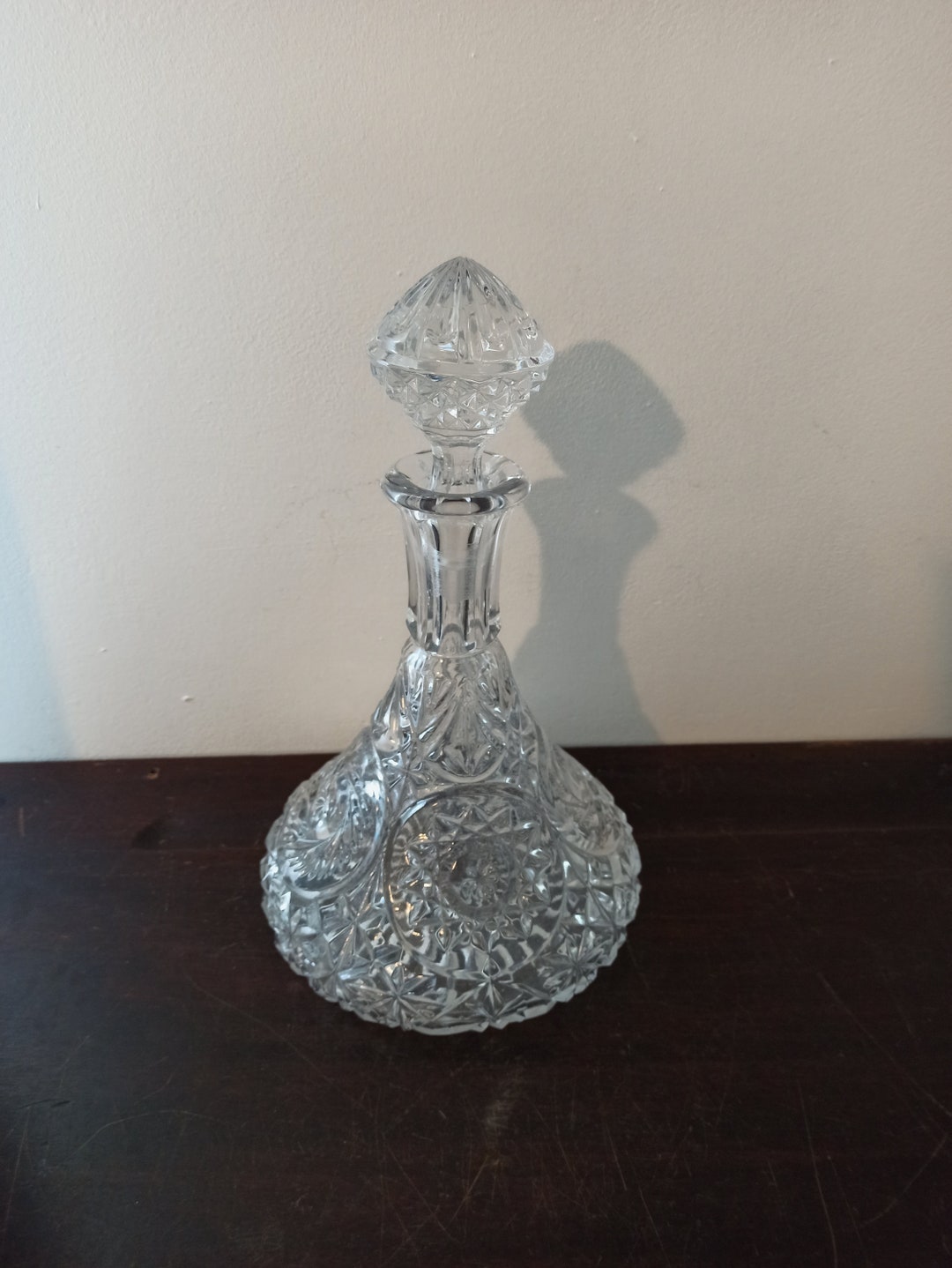 Vintage Flat Bottomed Glass Decanter. Very Good Condition. - Etsy