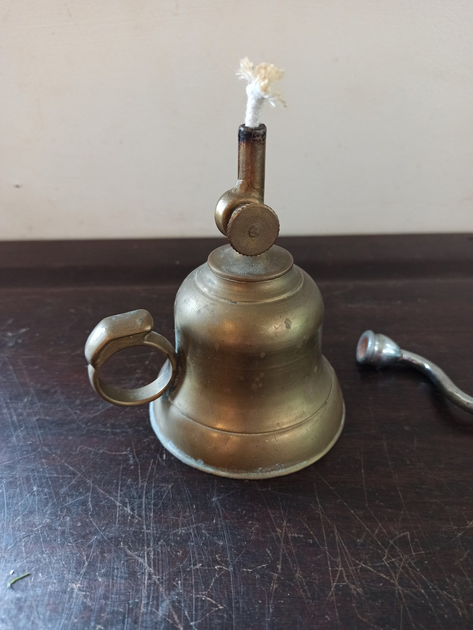 Antique Victorian Hand Held Oil Lamp. With Adjustable Wick and Snuffer ...
