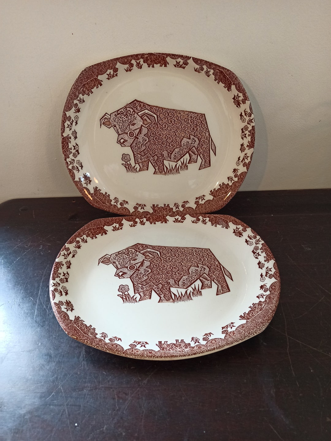 A Pair of Decorative Meat Plates. Bull. Ironstone. - Etsy