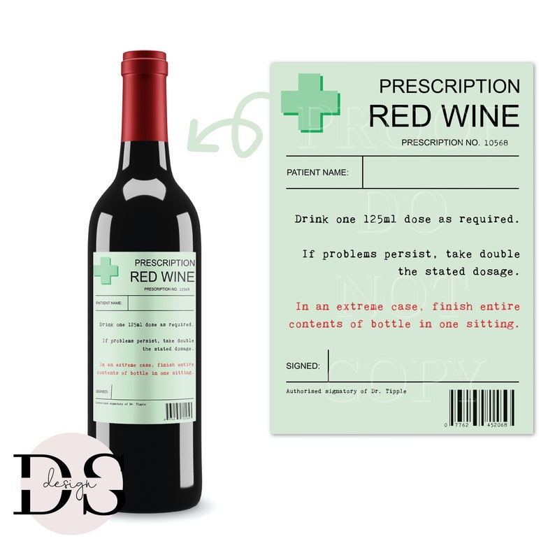 Prescription Red Wine Label Red Wine Bottle Sticker Wine - Etsy Australia