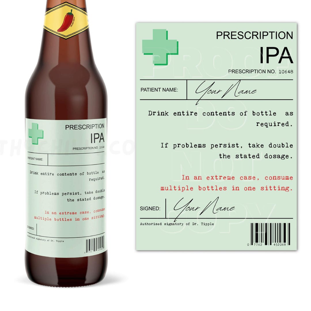 Personalised Prescription IPA Label, Indian Pale Ale Valentines Day ...