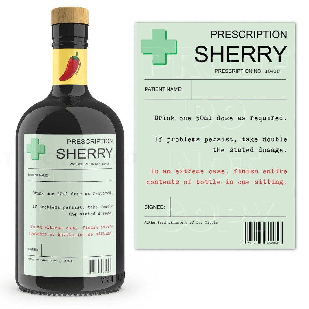 Prescription Sherry Label, Sherry Bottle Label, Sherry Gifts, Sherry ...