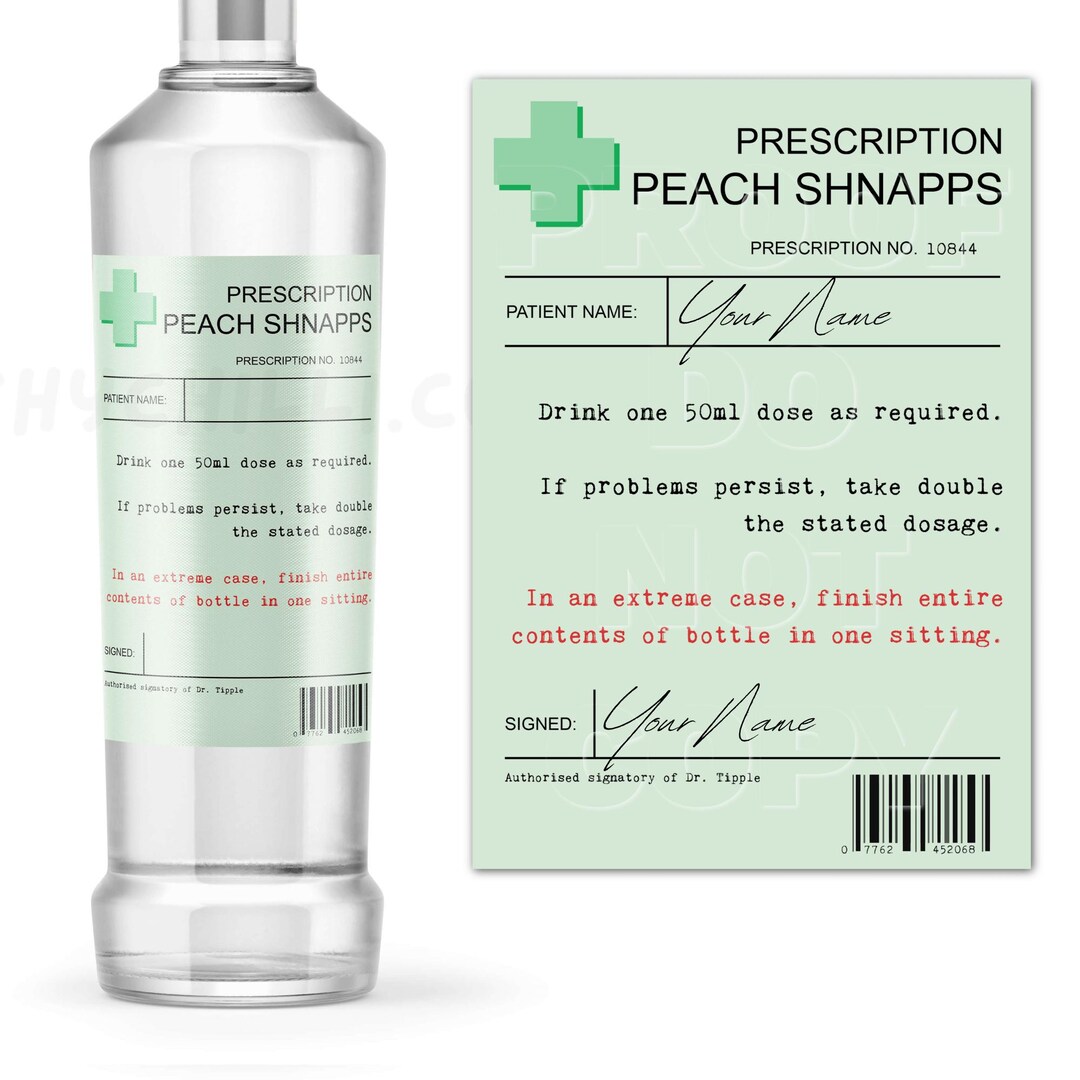 Personalised Prescription Peach Schnapps Label, Funny Novelty Gift - Etsy