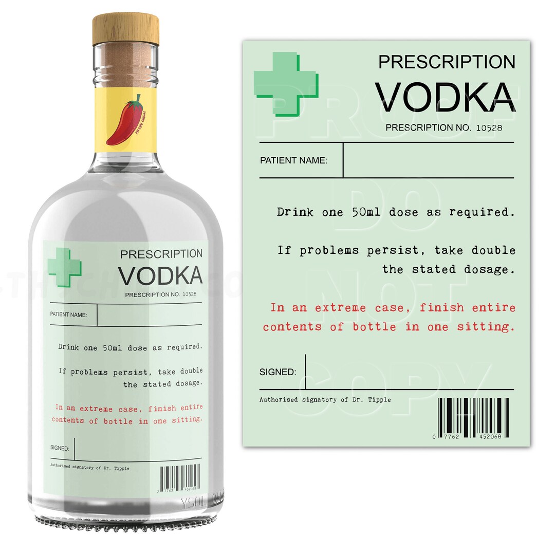 Prescription Vodka Label, Vodka Gift, Vodka Bottle Label, Vodka Lover ...