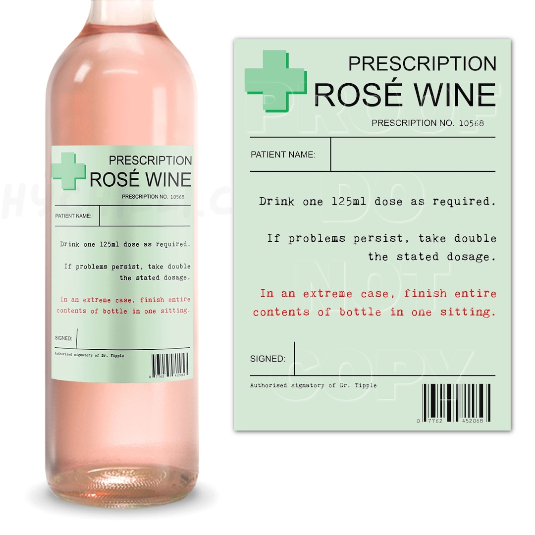 Prescription Rose Wine Label, Rose Wine Bottle Sticker, Wine Bottle ...