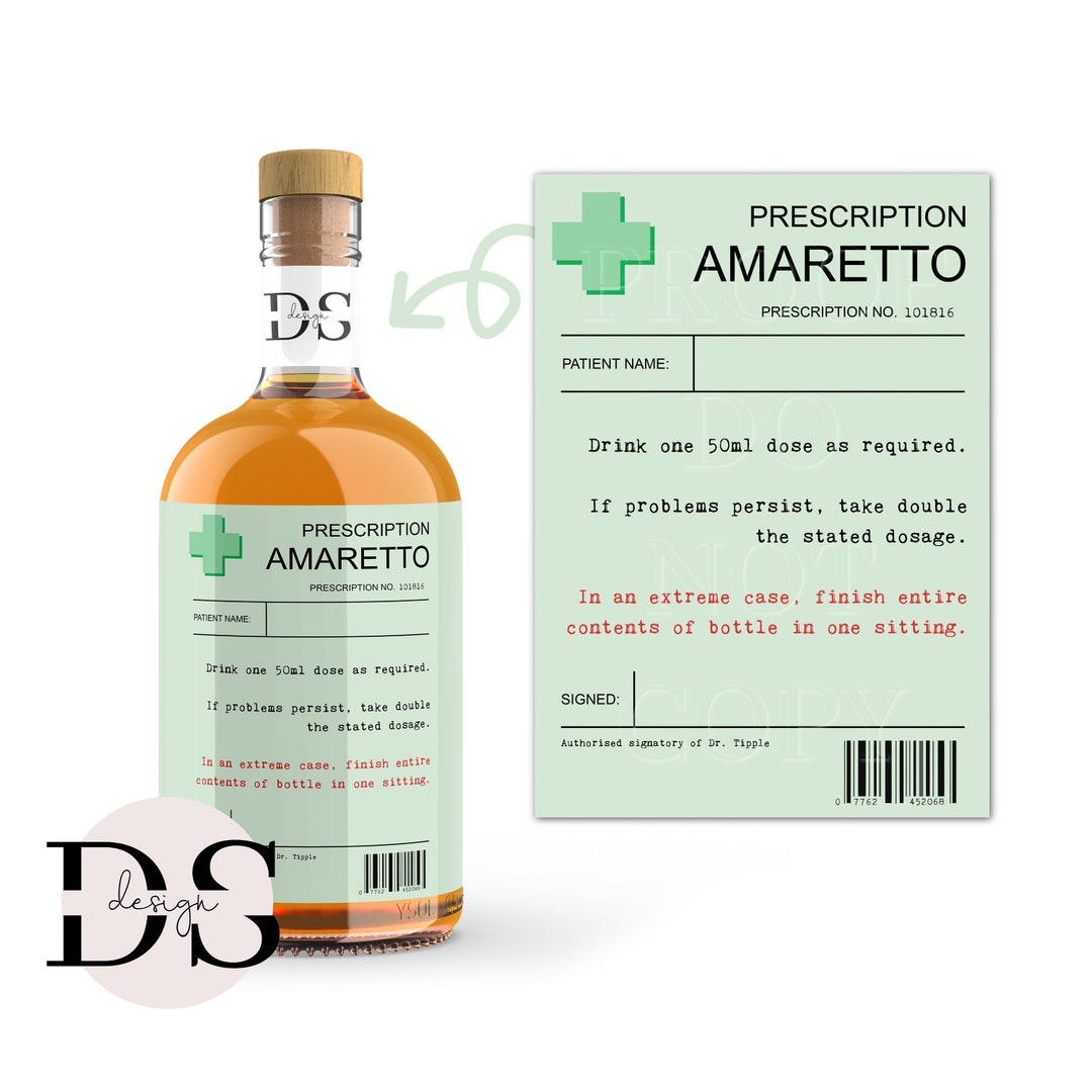 Prescription Amaretto Label Amaretto Bottle Sticker Amaretto - Etsy