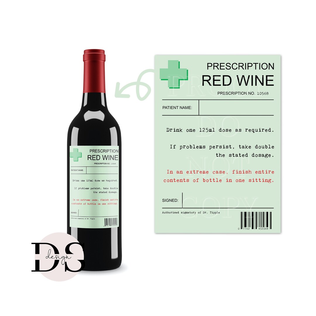 Prescription Red Wine Label Red Wine Bottle Sticker Wine - Etsy