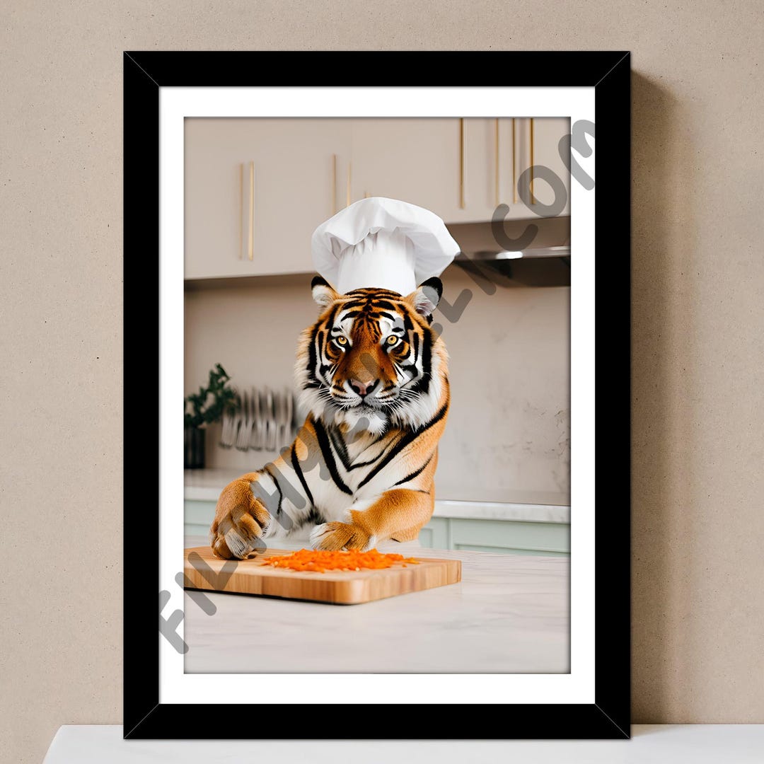 Tiger Chef in Kitchen, Tiger Artwork, Tiger Gift, Kitchen Wall Art ...