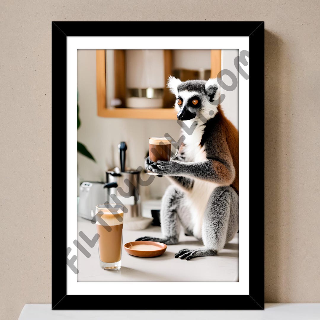 Lemur Latte Art Print, Coffee Shop Kitchen Decor - Etsy