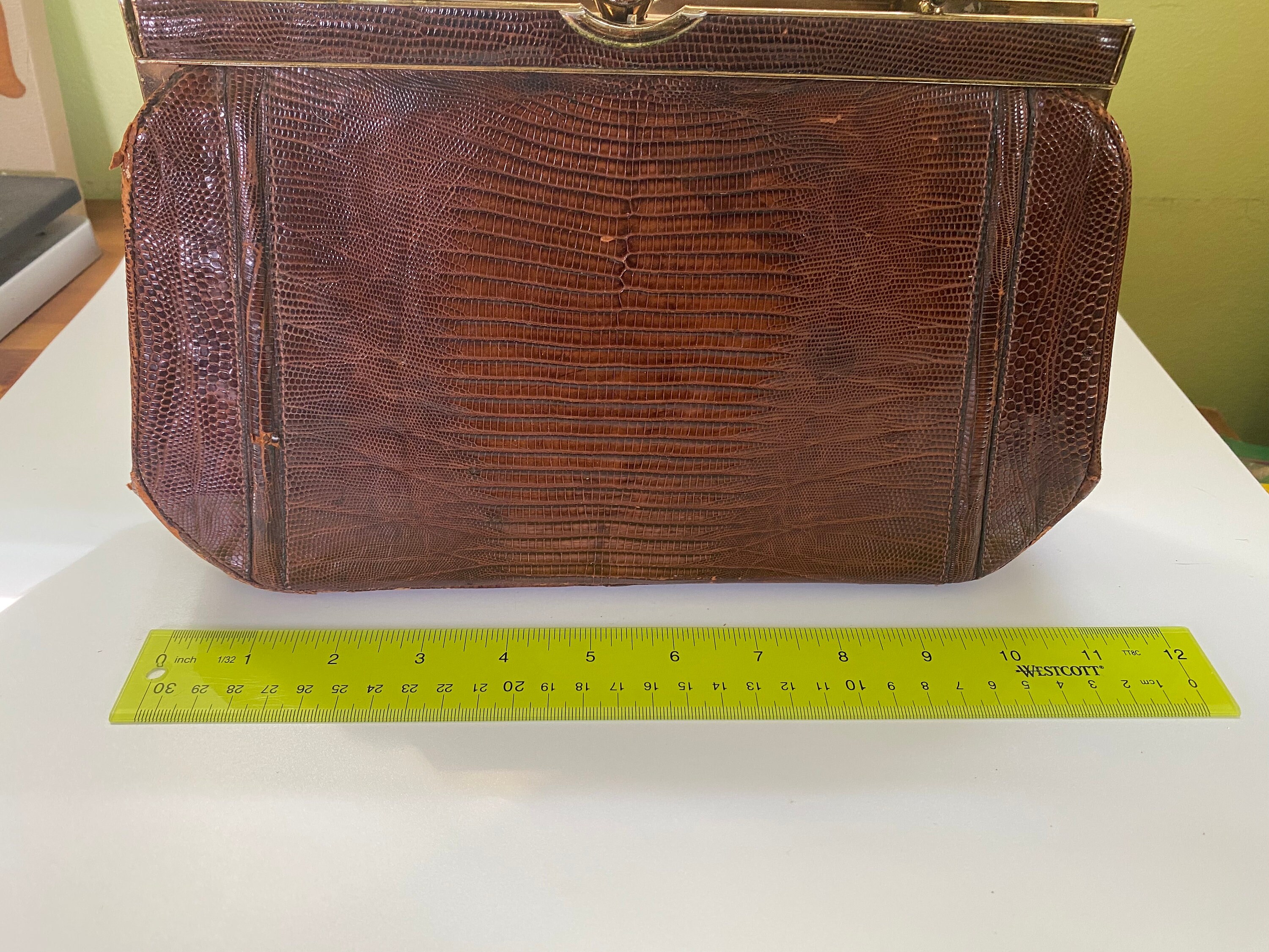 Vintage Brown Mid Century Alligator Lizard Skin Purse Handbag Frame ...