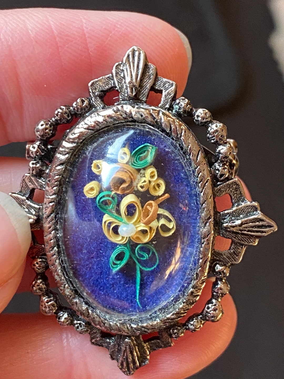 Vintage Shadowbox Quilled Paper Floral Scrollwork Pin - a Beauty! - Etsy