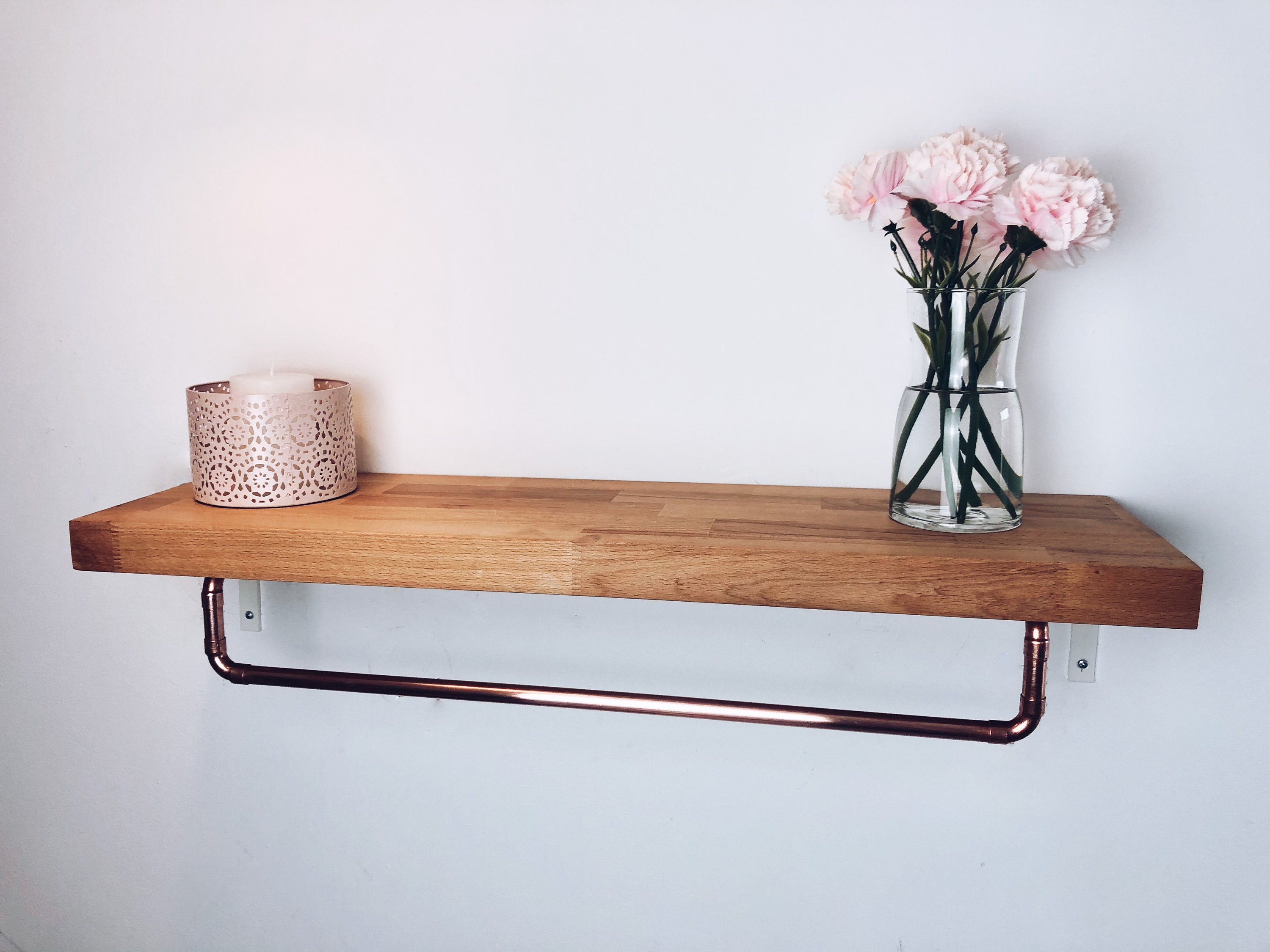 Solid Wood Wall Shelf Copper Ear Copper Vintage Bookcase Kitchen Shelf ...