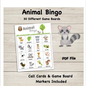 Animal Bingo, 30 Different Game Boards Printable Game Call Cards and ...