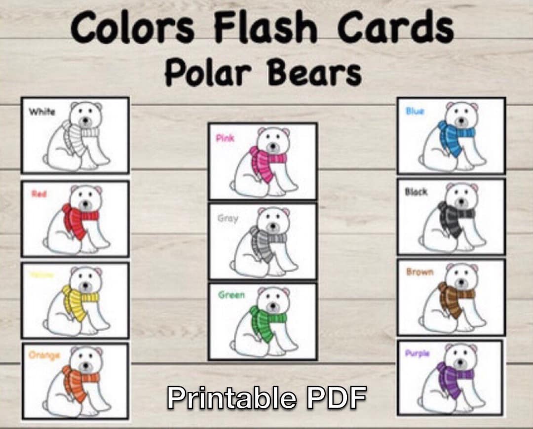 Colors Flash Cards - Polar Bears, 11 Cards - PDF Digital Download - Etsy