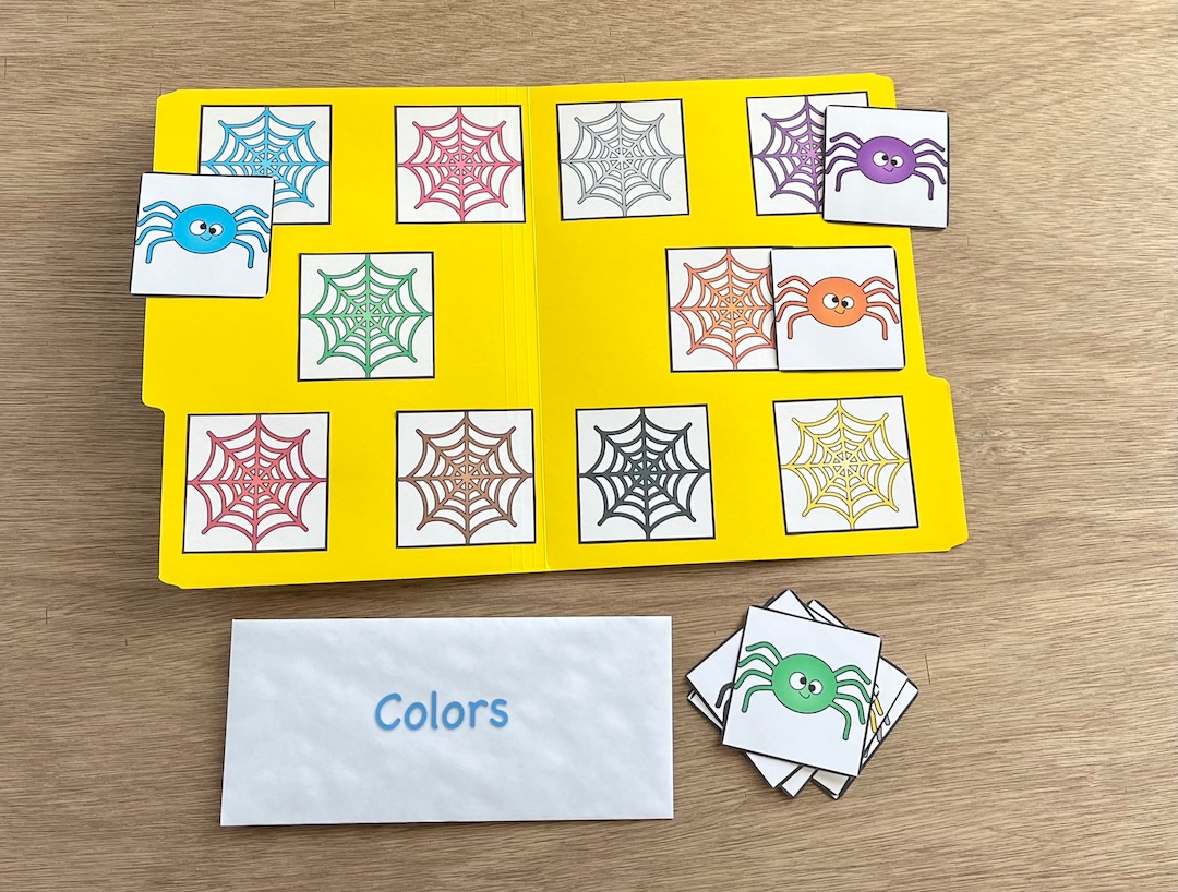 Colors File Folder Game - 10 Colors- Match Spider to Web - Etsy