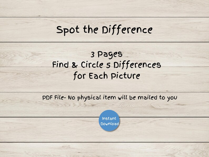 Spot the Difference - Find and Circle Five Differences - PDF File - Etsy