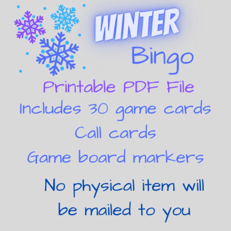 Winter Bingo, 30 Different Game Boards Printable Game Call Cards and ...