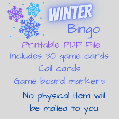 Winter Bingo, 30 Different Game Boards Printable Game Call Cards and ...