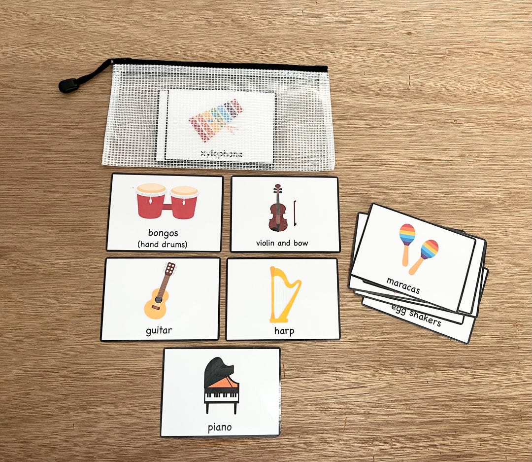 Musical Instrument Flash Cards - 13 Laminated Cards - Comes With Zip ...