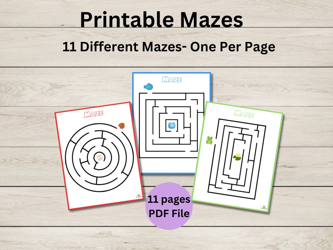 Printable Mazes 11 Different Colorful Mazes With Pictures Printable PDF ...