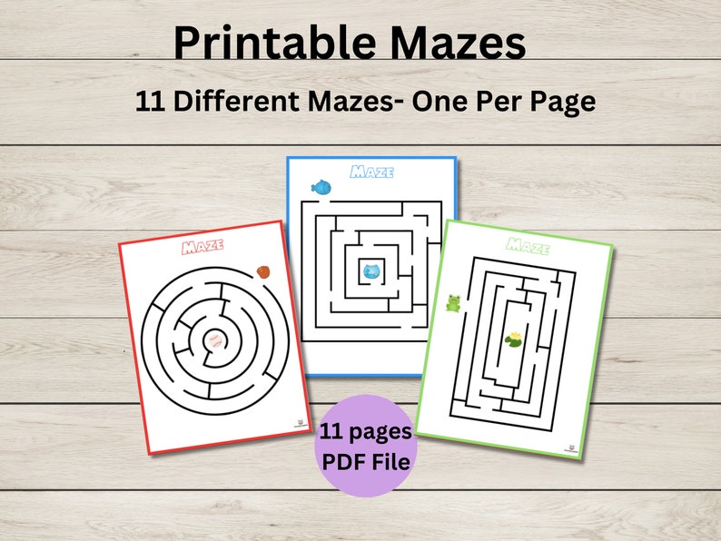 Printable Mazes 11 Different Colorful Mazes With Pictures Printable PDF ...
