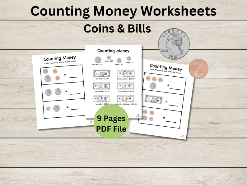 Counting Money Worksheets Identify and Count Coins and Bills Printable ...