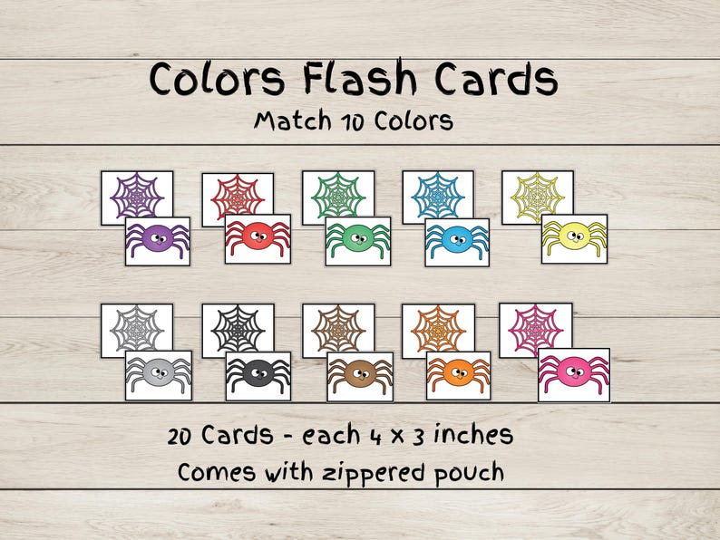 Colors Flash Cards - Spider & Web Matching Game - Laminated With Zip ...