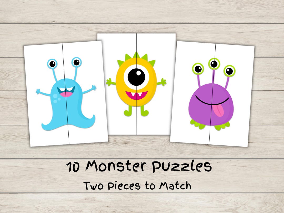 Monster Puzzles - Matching Game - 10 Puzzles - Two or Four Piece ...