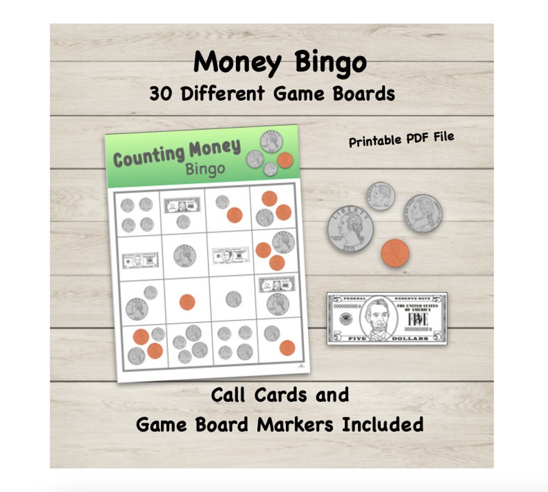 Money Bingo Coins and Bills , 30 Different Game Boards Call Cards ...