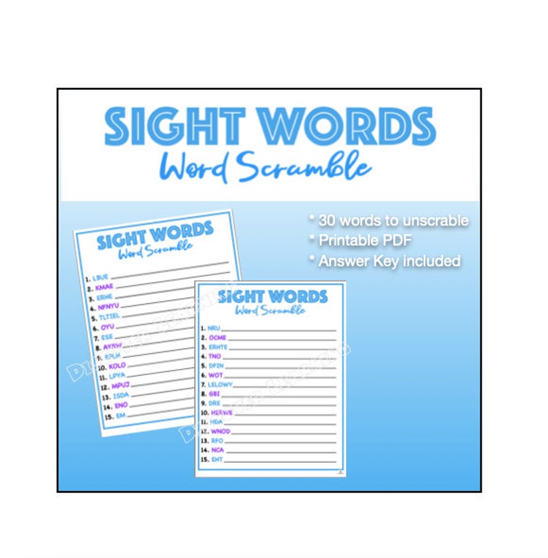 Sight Words Word Scramble: Classroom & Homeschool Game (printable PDF ...