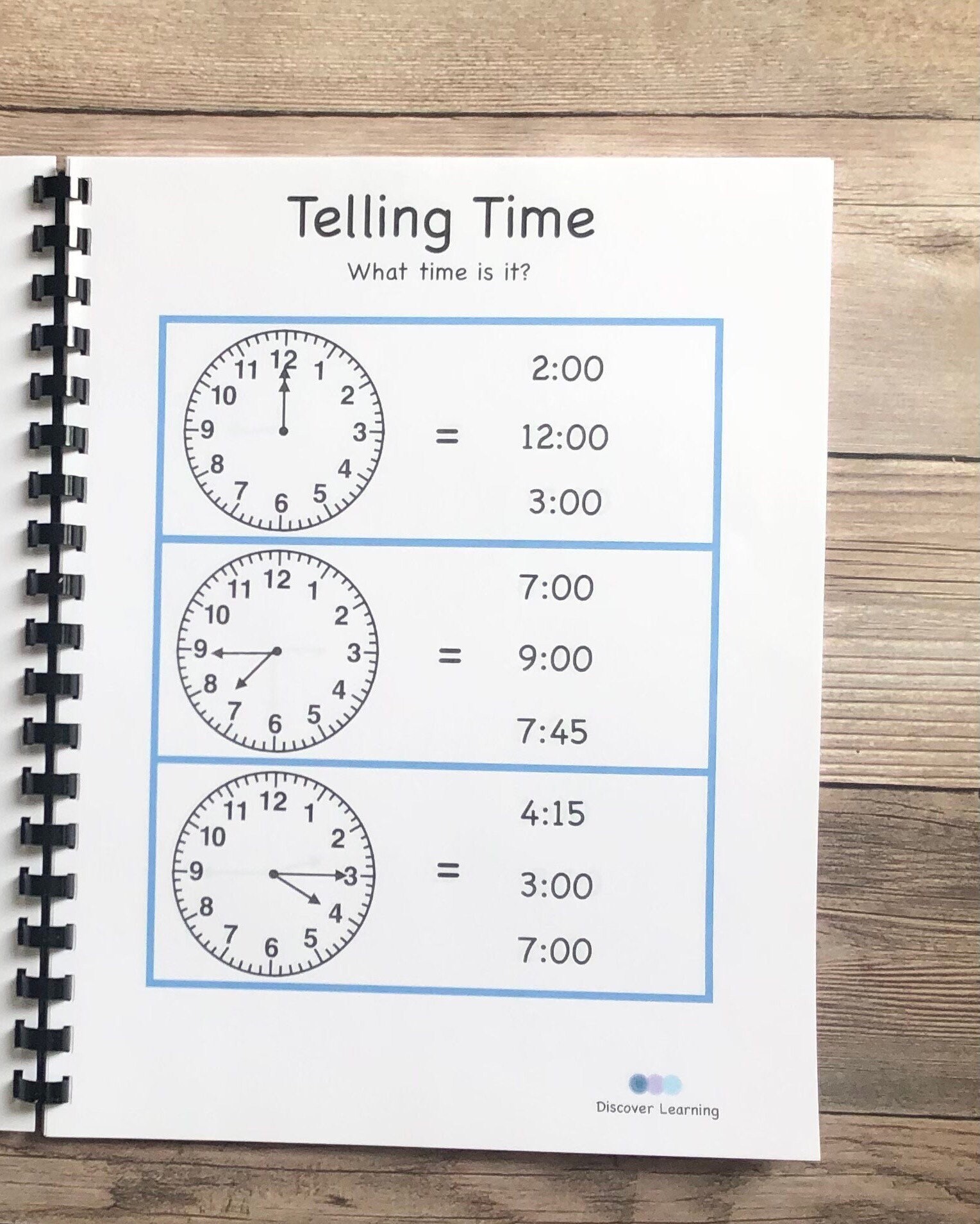 Telling Time Workbook: 15-minute Increments, Half Hour, on the Hour ...