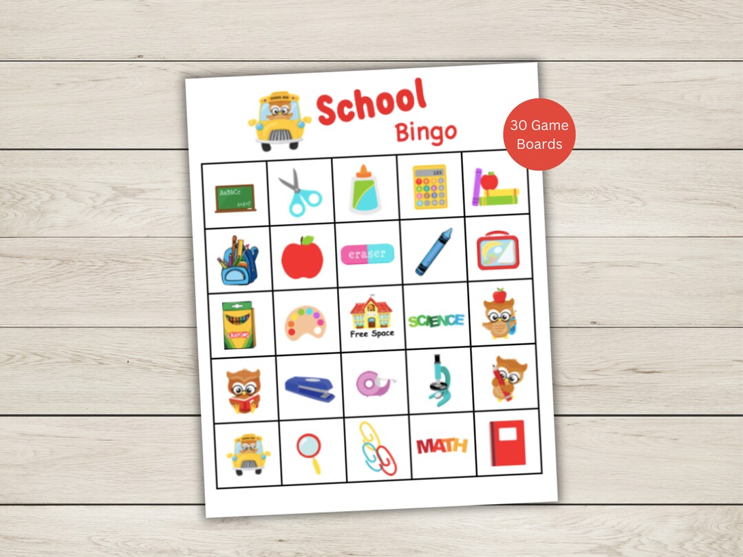 Back to School Bingo Game - 30 Boards, Call Cards and Board Markers ...