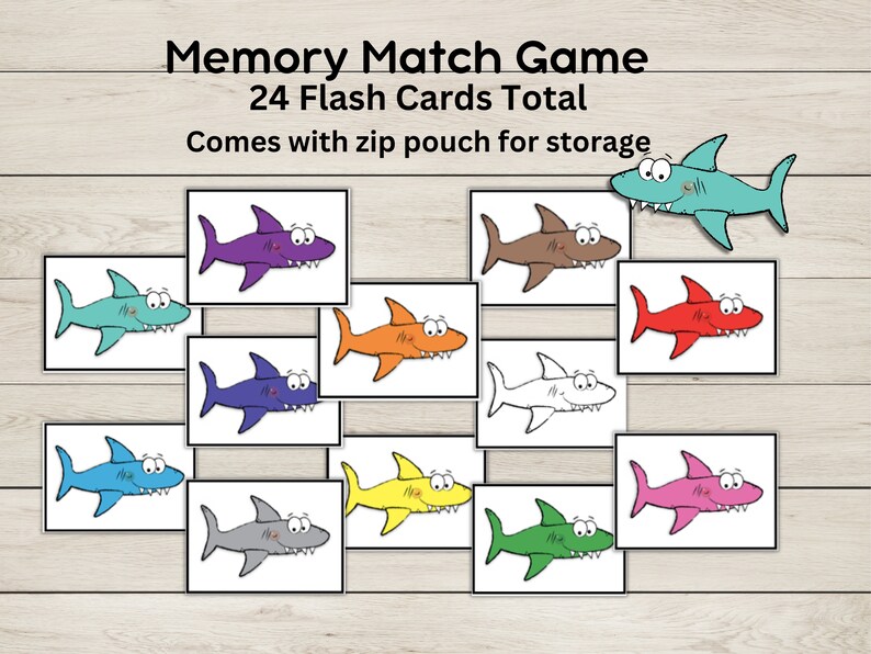 Shark Color Matching Game - Laminated - Comes With Zip Pouch - Memory ...