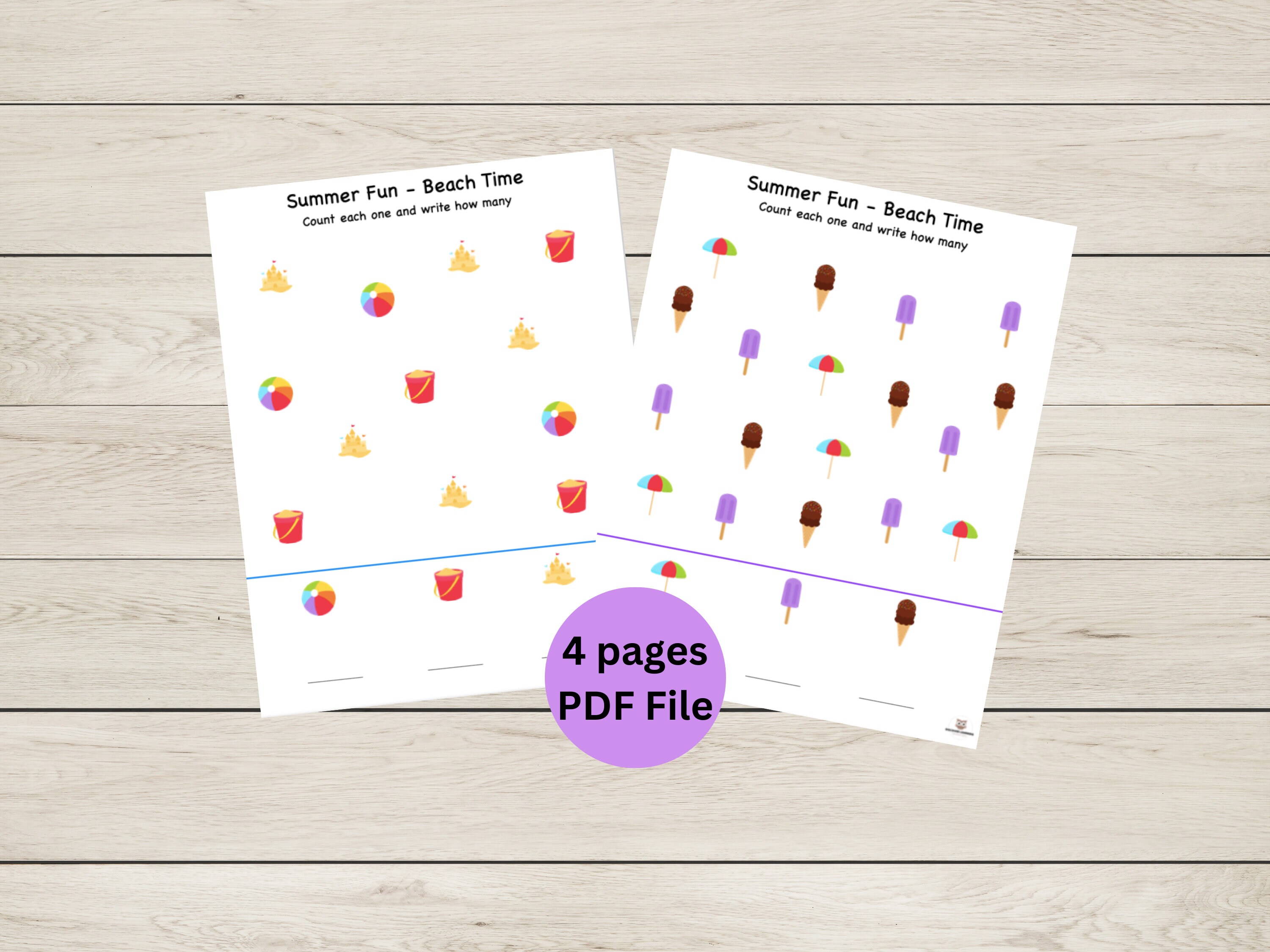 Counting Worksheets - Numbers 1 to 10 - Summer Beach Theme - Printable ...
