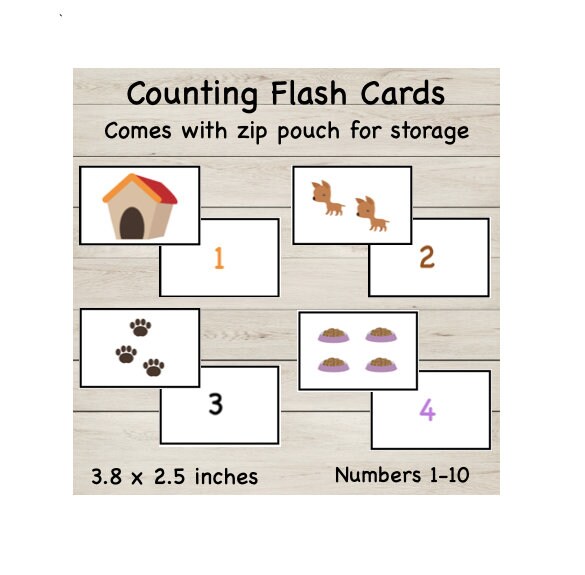 Dog Counting Flash Cards - Numbers 1-10, Comes With Zip Pouch - Etsy