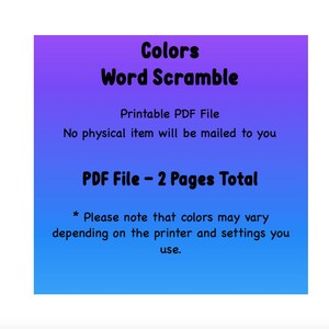 Colors Word Scramble - Printable PDF - Party Game, Classroom Game ...