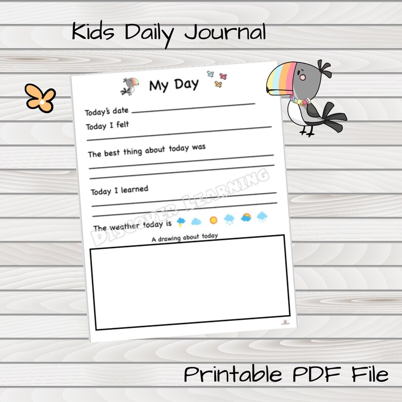 Kids Printable Daily Journal Toucan My Day Journal Prompts PDF File - Etsy