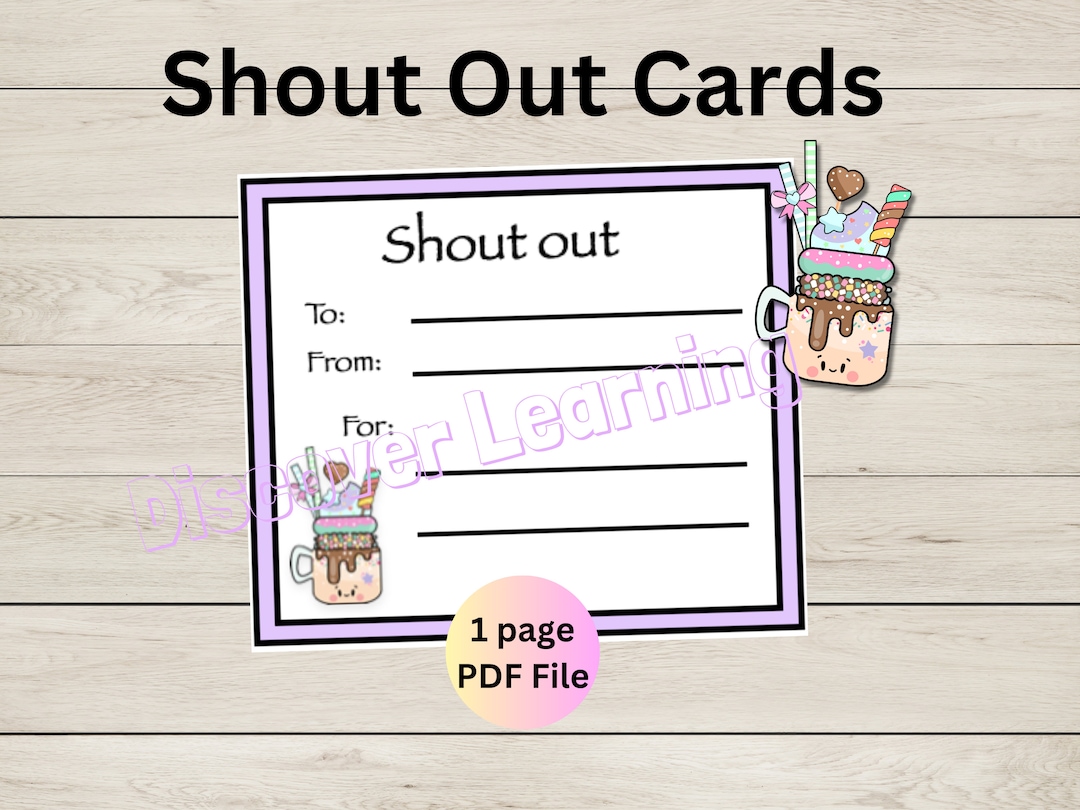 Shout Out Cards - Milkshake - Teacher Shout Out Cards - Staff Shout Out ...