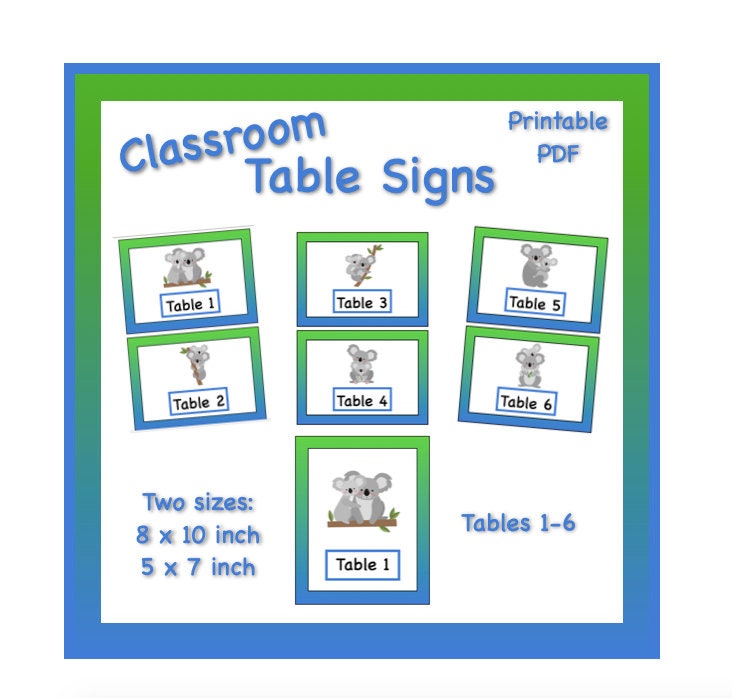 Learning & School Printable 5x7 and 8x10 inch Table Signs for Classroom ...