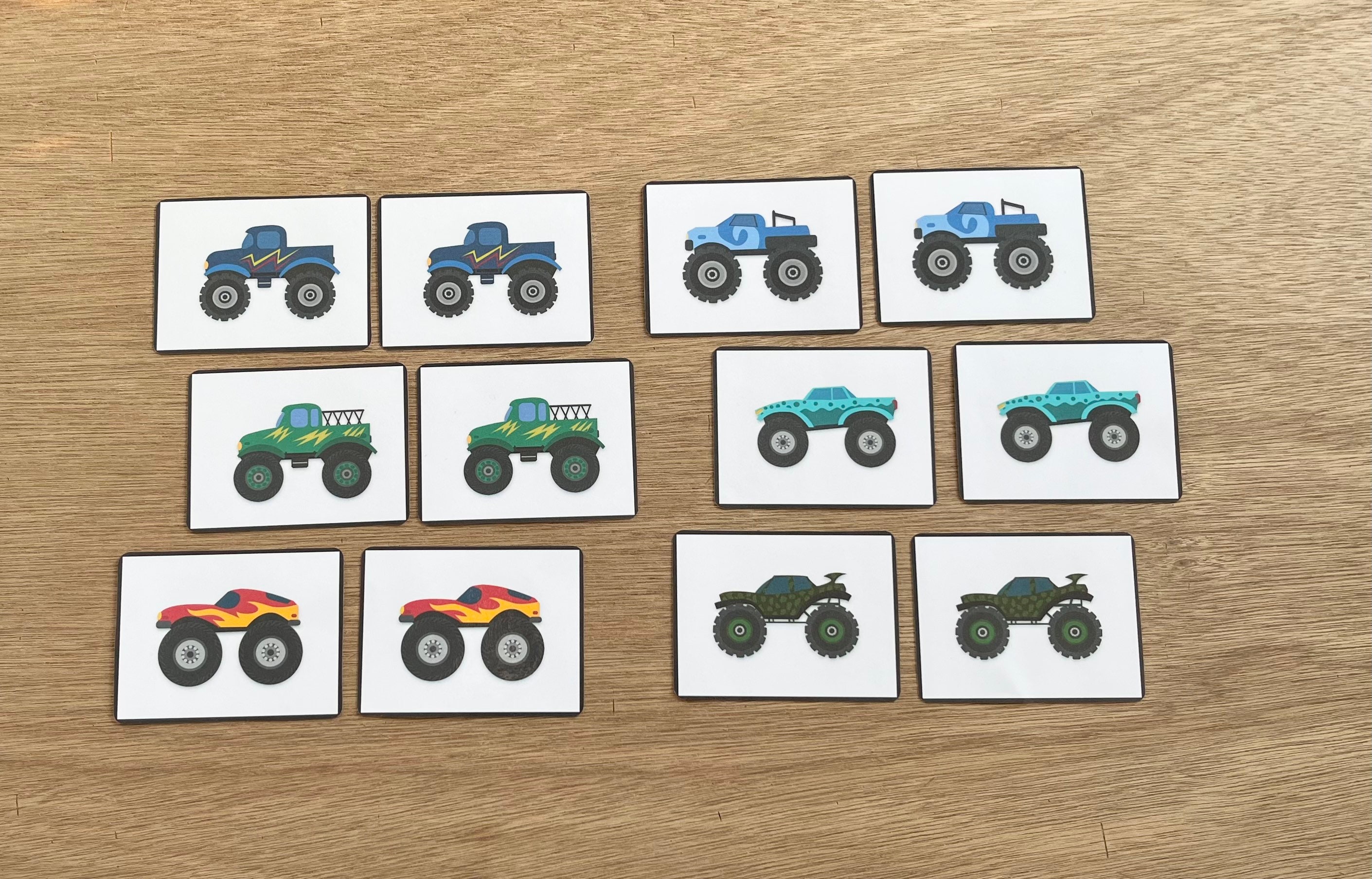 Monster Trucks & Cars Memory Match Game: Laminated With Zip Pouch - Etsy