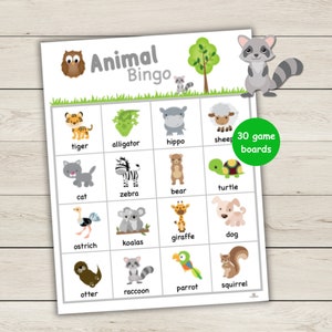 Animal Bingo - 30 Different Game Boards Printable Game - Call Cards and ...