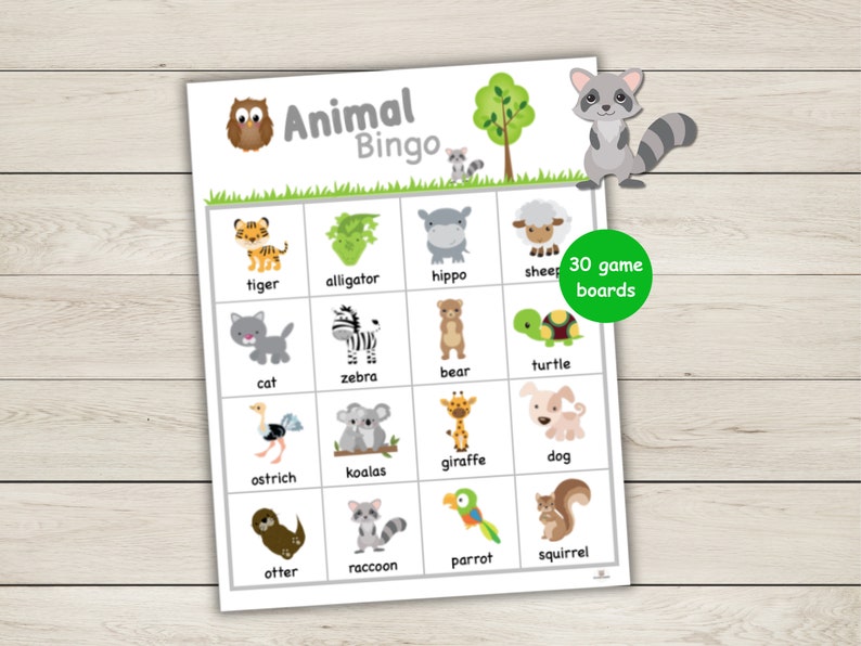 Animal Bingo - 30 Different Game Boards Printable Game - Call Cards and ...